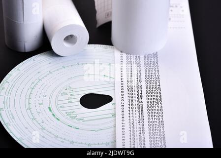 Digital and manual tachograph paper roll printed day shift Stock Photo ...