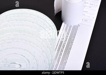Digital and manual tachograph paper roll printed day shift Stock Photo ...