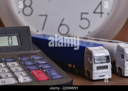 clock and lorry vehicle showing concept of important things like time ...