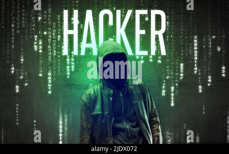 Faceless hacker with inscription concept Stock Photo - Alamy
