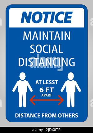Notice Maintain Social Distancing At Least 6 Ft Sign On White ...
