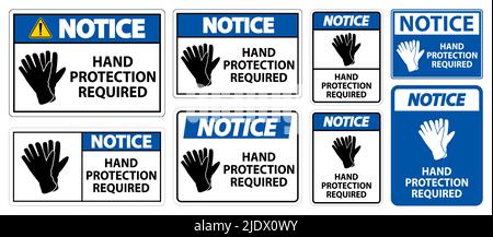 Notice Hand Protection Required Sign on white background Stock Vector ...