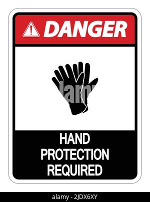 Danger Hand Protection Required Sign on white background Stock Vector ...