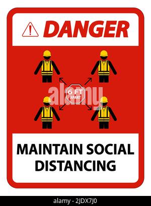 Danger Maintain social distancing, stay 6ft apart sign,coronavirus ...