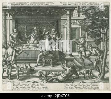 The parable of the rich man and Lazarus. Lazarus begs at the gate of ...