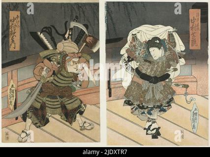 Two men on a bridge, c. 1837 print Two actors on a bridge. Nakamura ...