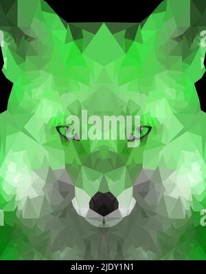 Poly, geometric, crystal style fox design illustration in bright ...