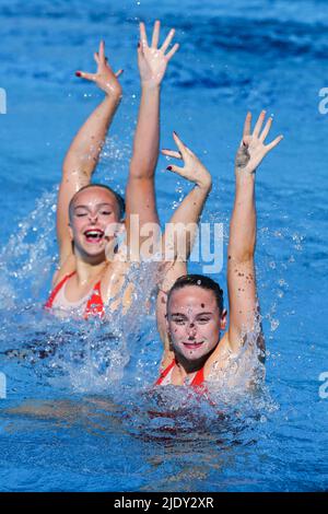 Kate Shortman and Isabelle Thorpe, of Britain compete in the duet free ...