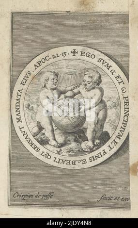 Two putti with a globe, Crispijn van de Passe (I), 1594 print Medallion ...