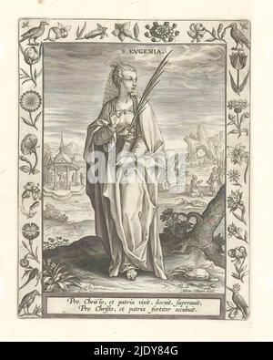 Saint Eugenia, c. 1590 - c. 1610 print Holy Eugenia. Part of a series of 24 performances of ...