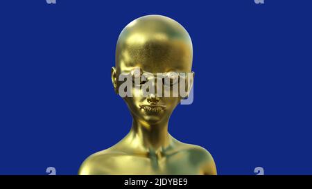 Golden bald alien humanoid on a black background. 3d illustration Stock ...