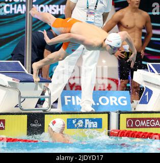 Chen Juner, of China, competes in a men's 200-meter butterfly heat at ...