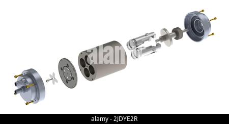 Car air conditioning compressor exploded view 3D rendering isolated on ...