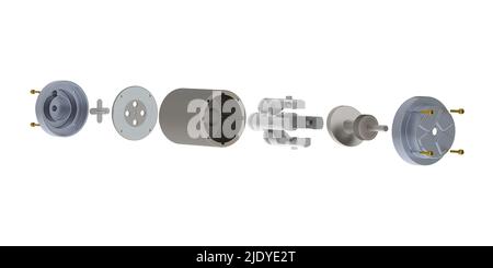 Car air conditioning compressor exploded view 3D rendering isolated on ...