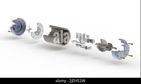 Car air conditioning compressor exploded view in black and white 3D ...