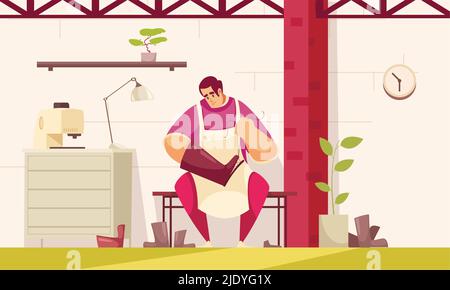 Shoemaker background with manual labor and equipment symbols flat ...