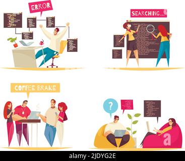 Programmer office concept with error searching symbols flat vector ...