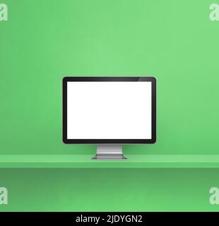 Computer pc - green wall shelf background. 3D Illustration Stock Photo ...