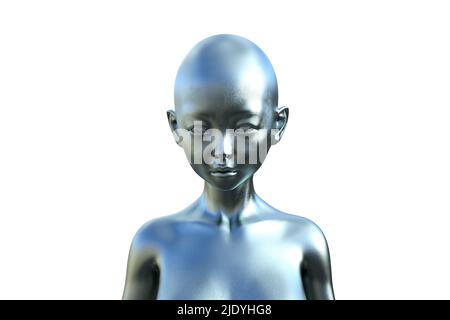 3d illustration. Silver bald alien humanoid on a white background Stock ...