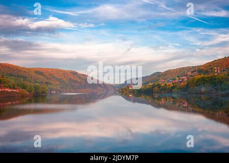 mountain lake somesul cald at sunset. beautiful autumnal countryside ...