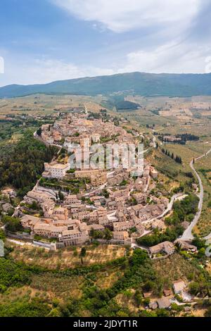 Aerial view of the medieval town of Trevi in Umbria (Italy). Landscape ...