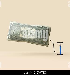 Inflated one dollar bill balloon. Economic inflation concept. 3D ...
