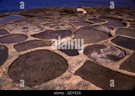 Dreamlike view of the maltese saltworks in Marsaskala, Malta Stock ...