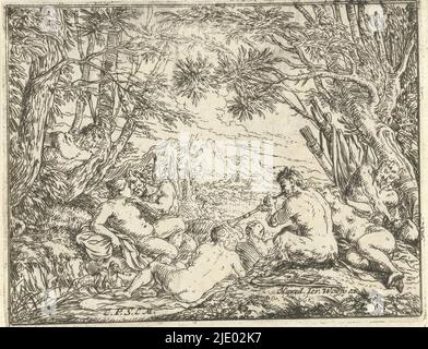 Satyrs and nymphs in a forest, By a forest edge lie satyrs and nymphs ...