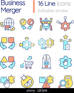 Consolidation linear icons set. Merger, Integration, Amalgamation ...