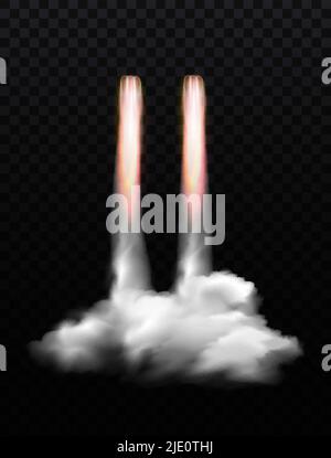 Realistic rocket launch composition with spacecraft flying above clouds ...