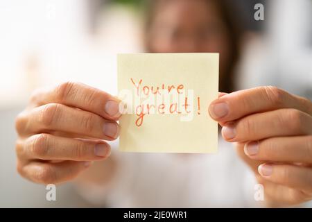 Compliment And Praise Message Sign. Business Concept Note Stock Photo ...