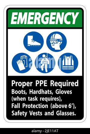 Emergency Sign Proper PPE Required Boots, Hardhats, Gloves When Task ...