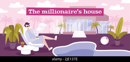 Millionaire house flat poster with rich man reading newspaper near ...