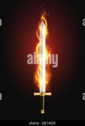 Legendary sword glowing with flame fire breathing weapon mythology ...