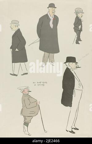 Au Golf-Club a Cannes, ca. 1920. Caricature of five older men at a golf ...