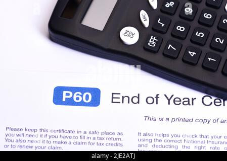 English Tax form P60 End of year certificate by HM revenue and customs ...