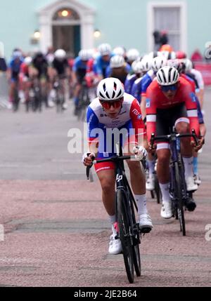 Groupama-FDJÕs Samuel Watson leads during the MenÕs Circuit Race during ...