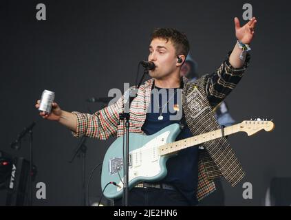 Sam Fender performs at the Glastonbury Festival in Worthy Farm ...