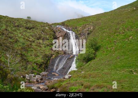 Eas a’ Bhradain Waterfall on Allt Coire nam Bruadaran river in spate ...