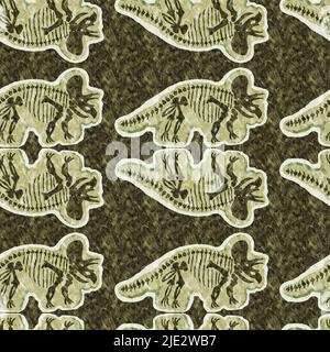 Green triceratops dinosaur fossil bones seamless pattern. Gender ...