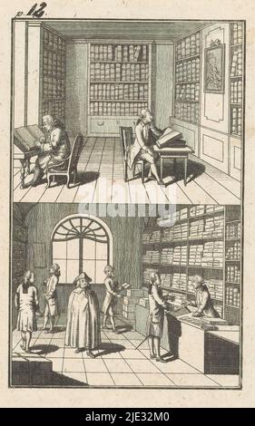 Library and bookstore, 1700 - 1799 print Two scenes: the interior of a ...