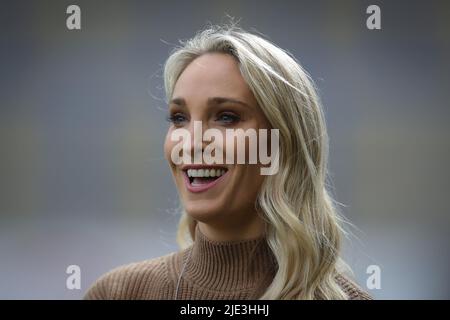 Rugby League reporter Jenna Brooks covering this evening’s game Stock ...