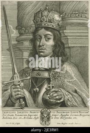 Portrait of Leopold I, Emperor of Germany, standing dressed in armor ...