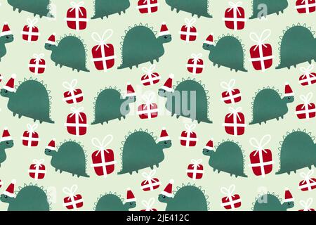 Christmas seamless dinosaur pattern for fabrics and packaging and gifts ...