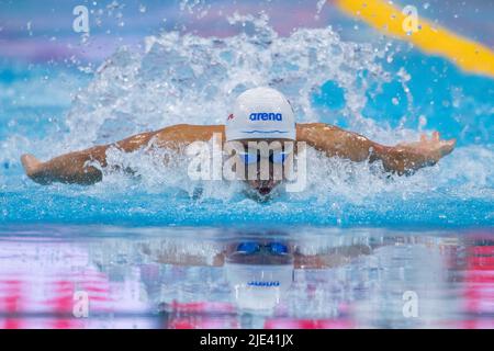 Kristof Milak of Hungary competes in the Men 100m Butterfly final at ...