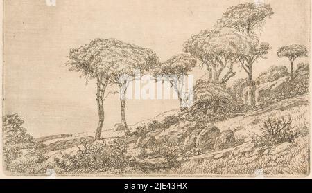 Mountainous landscape with trees, Agustín Riancho, 1851 - 1889 print ...