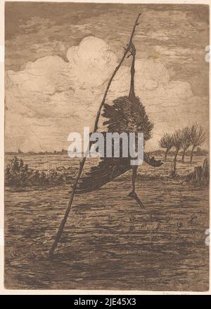Dead bird as a scarecrow in a meadow, Jan Willem Nortier, 1874 - 1914 ...