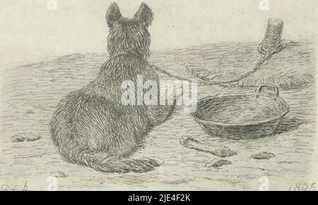 Reclining dog, Frans Lebret, 1895, A reclining dog with its head raised ...