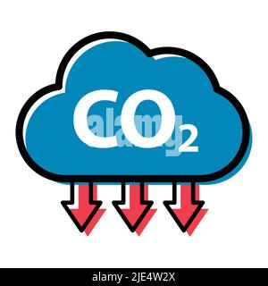 Green cloud and co2 symbol with down arrows for greenhouse gas ...