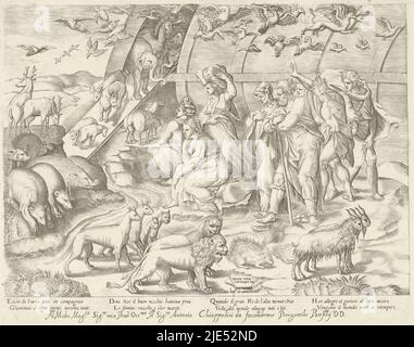 Noah, his family and the animals leave the ark Stock Photo - Alamy